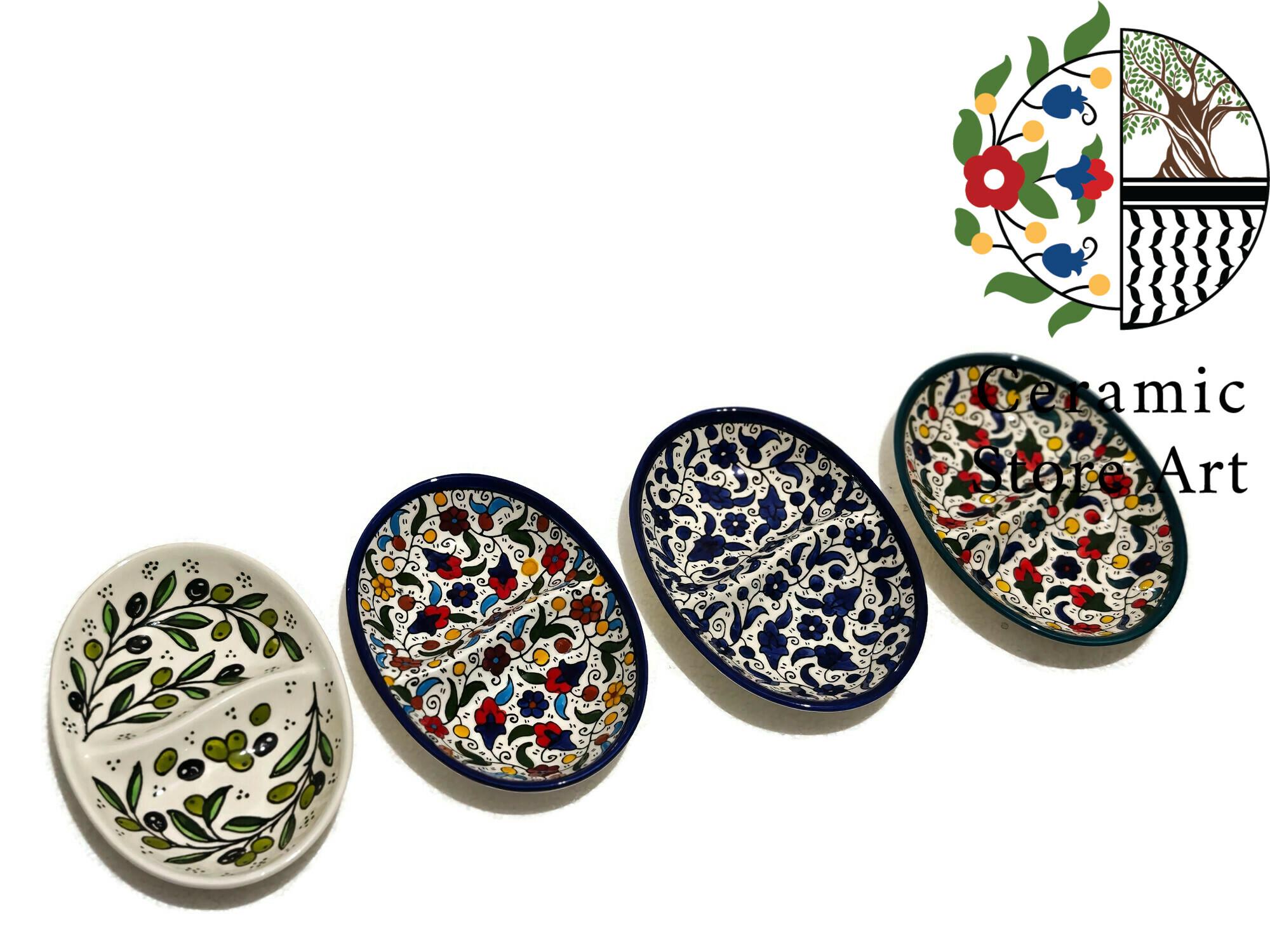 Handmade Palestinian Ceramic Divided Plate: Floral Serving Dish - Etsy