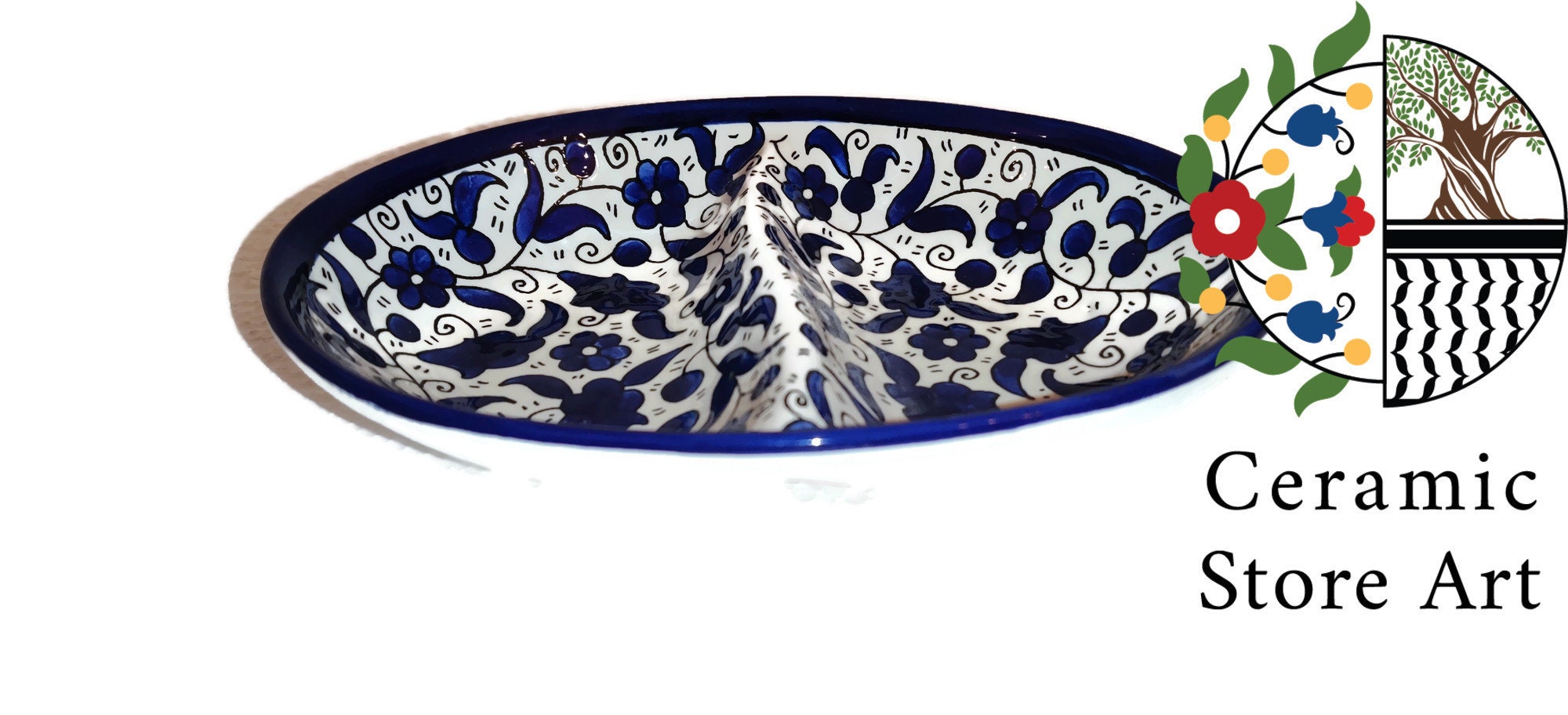 Handmade Palestinian Ceramic Divided Plate: Floral Serving Dish - Etsy