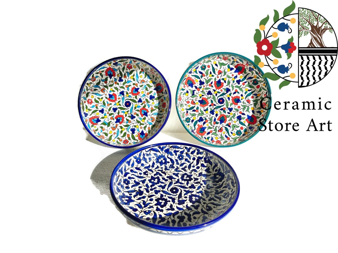 Handmade Ceramic Serving Platter: Floral Design, Hebron Pottery (28cm ...