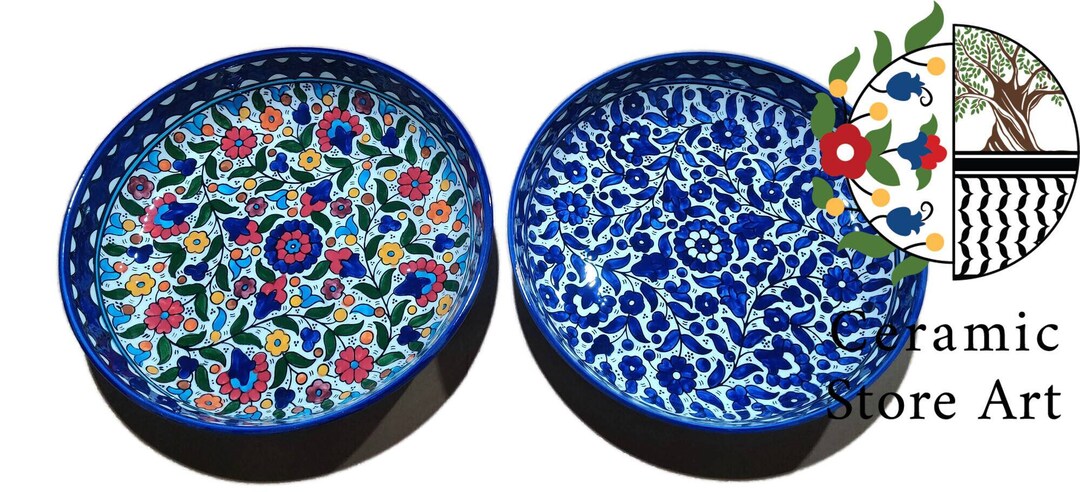 Round Shaped Ceramic Serving Platter Handmade Handpainted High Quality ...