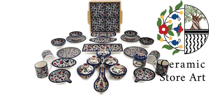 Handmade Hebron Ceramic Tableware Set: 25-piece Multicolored Floral ...