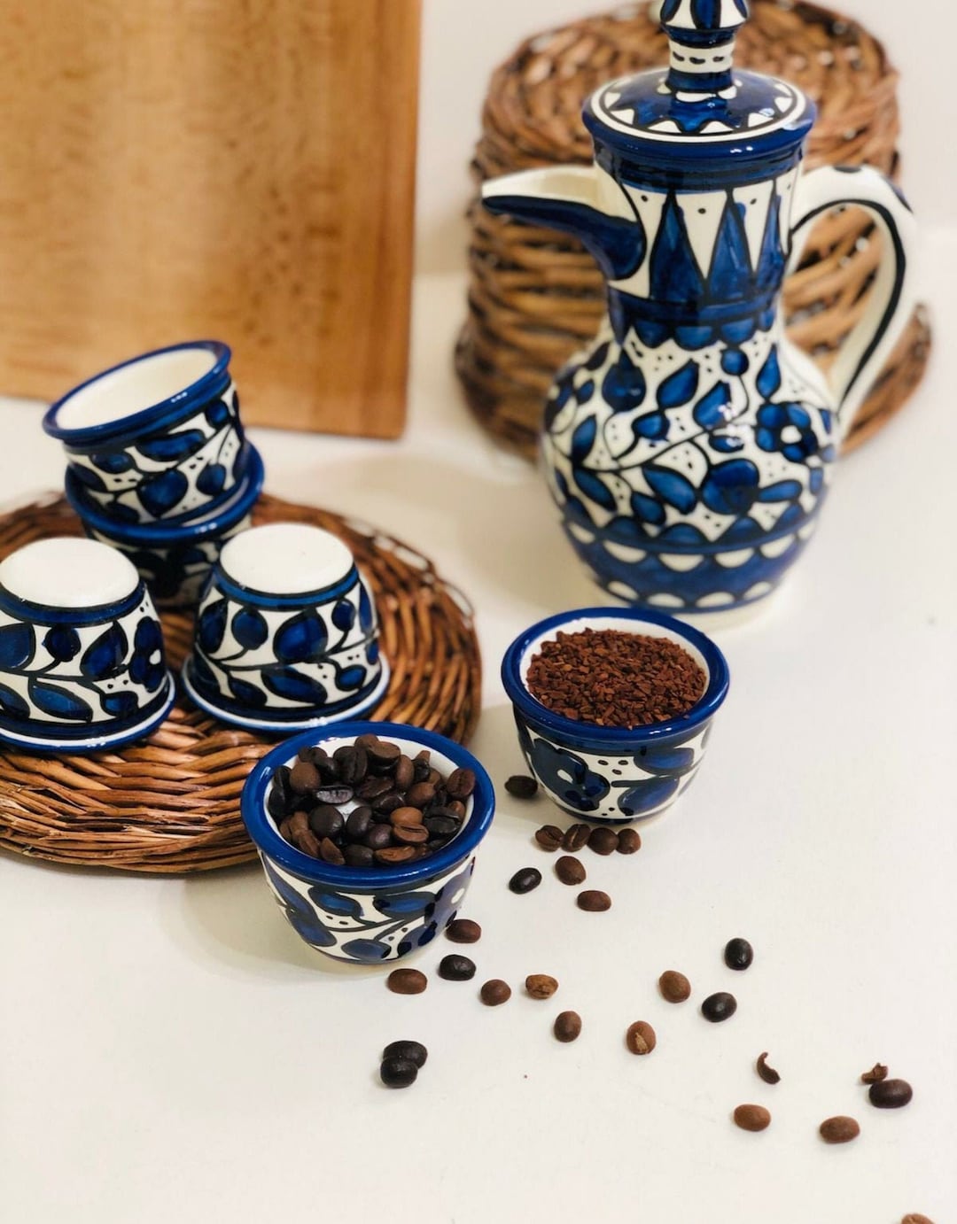 6 Coffee Cups With 1 Coffeepot Pitcher Dallah Coffee Serving Set Hebron ...