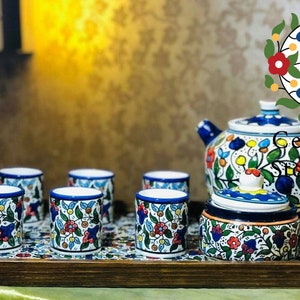 Palestinian Handmade Handpainted Drinkware Ceramic Tea Set | Multi ...