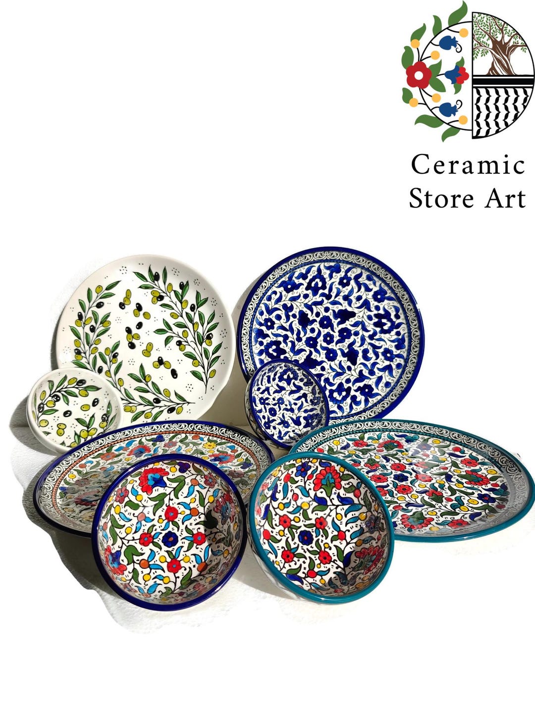 Handmade Ceramic Dinnerware Set: Palestinian Hand-painted Floral Plates ...
