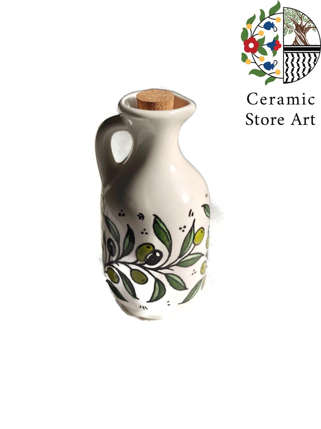 Handmade Ceramic Oil Jug: Palestinian Olive Pattern Pitcher - Etsy