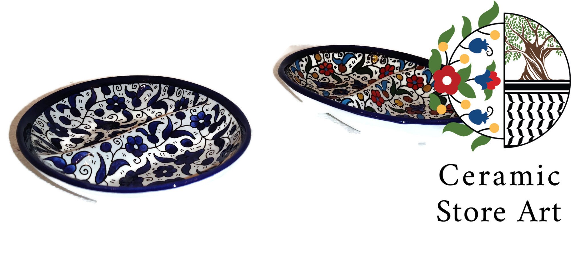 Handmade Palestinian Ceramic Divided Plate: Floral Serving Dish - Etsy