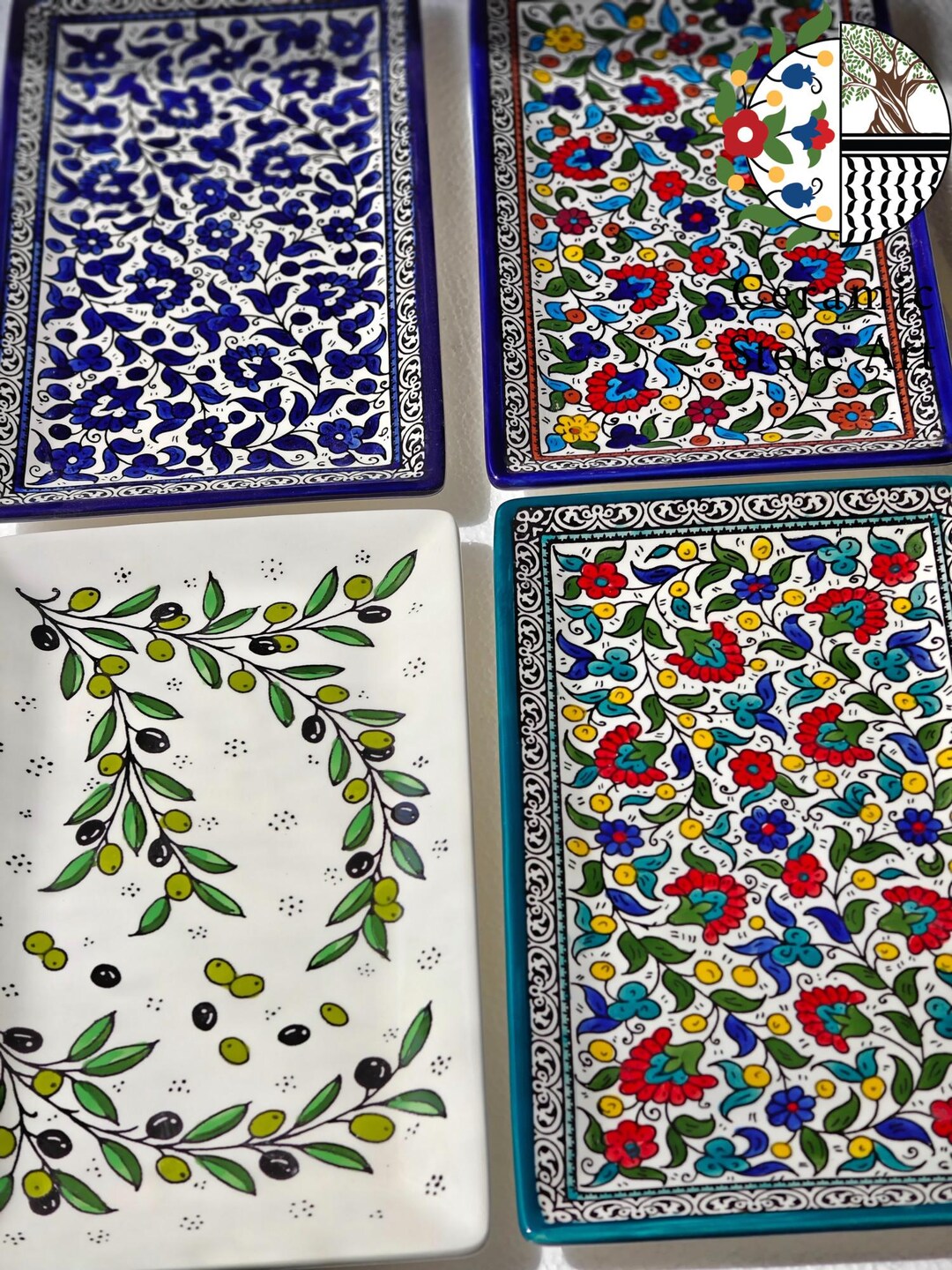 Handmade Palestinian Ceramic Serving Plate: Floral Hebron Dish - Etsy