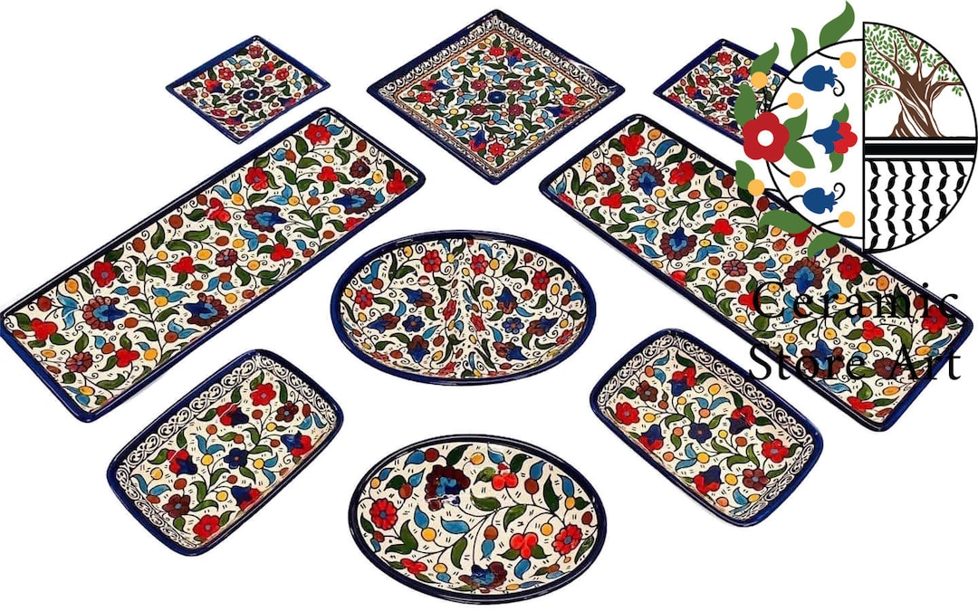 Handmade Ceramic Breakfast Set: Floral Hebron Serving Set (9 Items) - Etsy