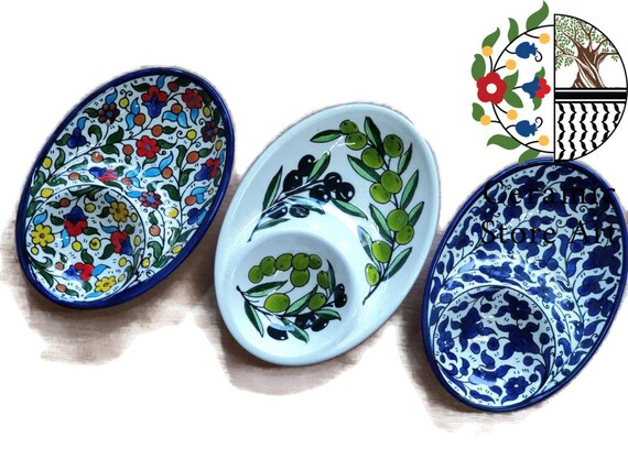 Oval Ceramic Serving Plate 2 Section Handmade Hand Painted - Etsy
