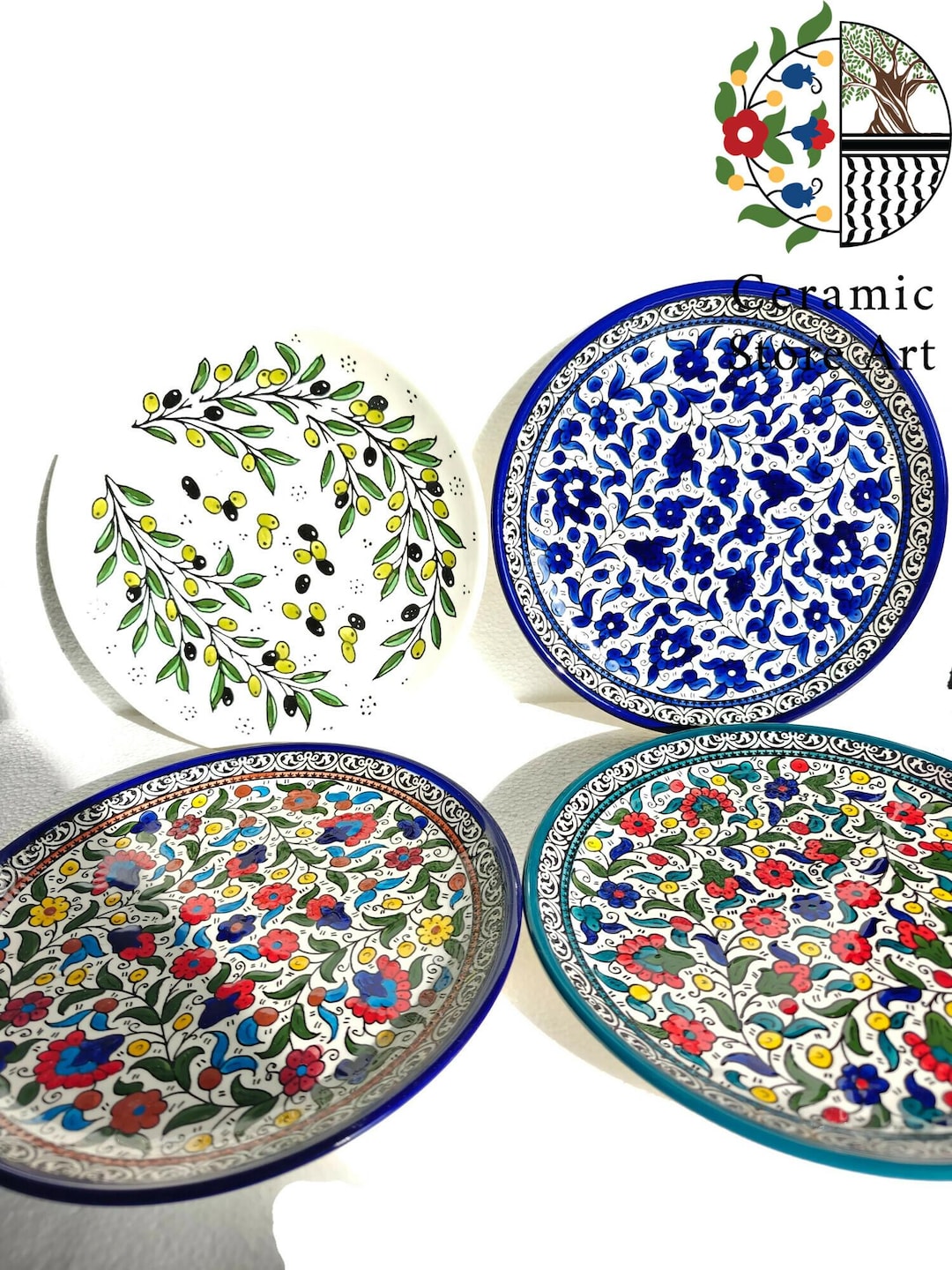 Hebron Ceramic Plate: Palestinian Floral Dish (26cm) Hand-painted - Etsy