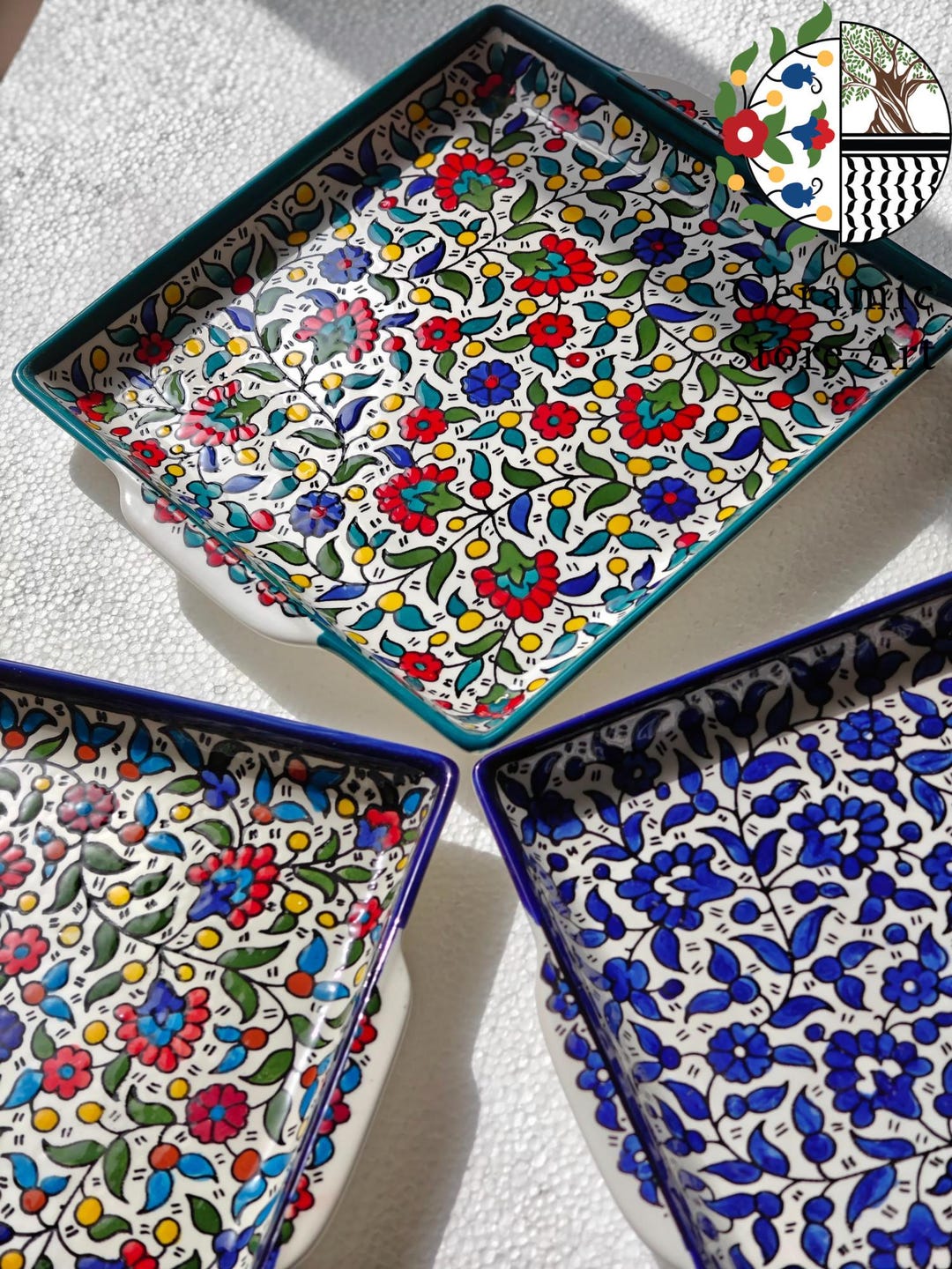 Handmade Ceramic Square Platter: Palestinian Hebron Floral Plate - Etsy
