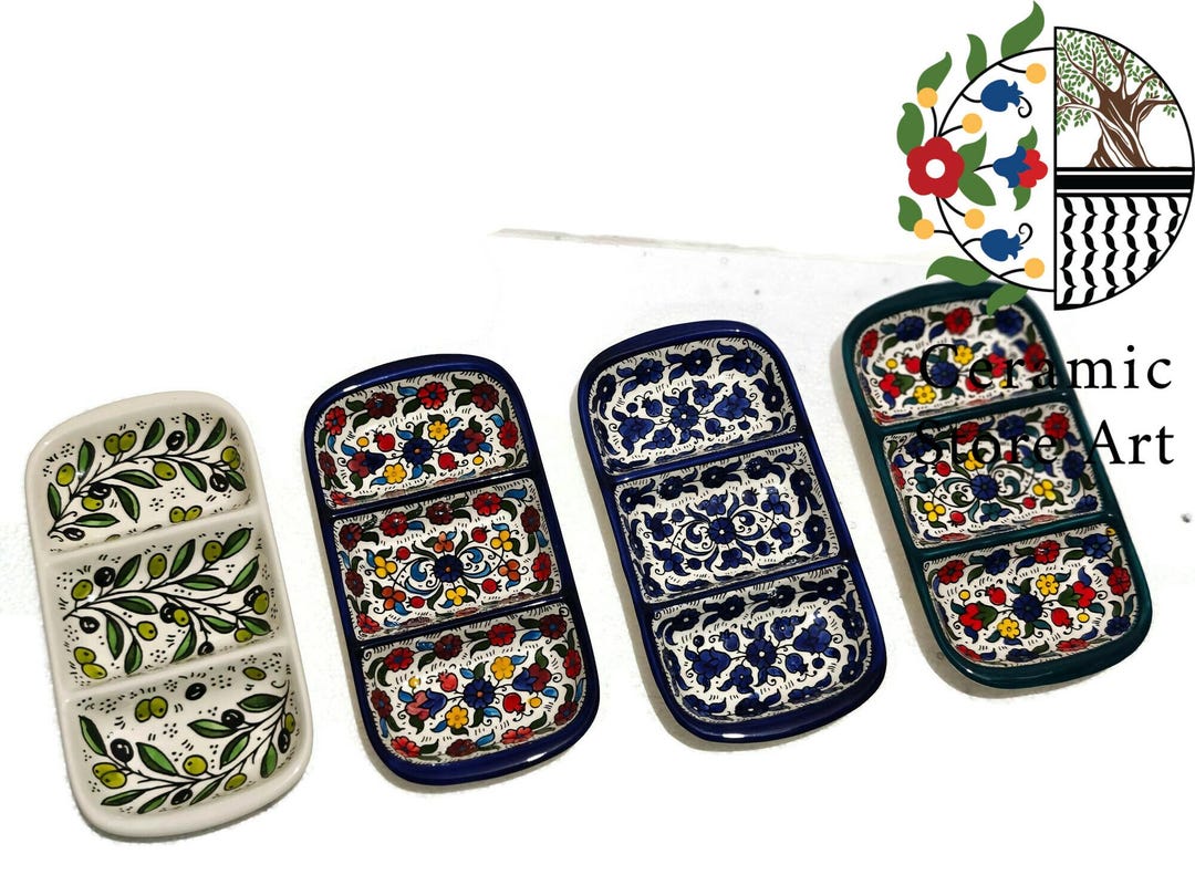 Handmade Palestinian Ceramic Serving Plate: Floral Divided Dish - Etsy