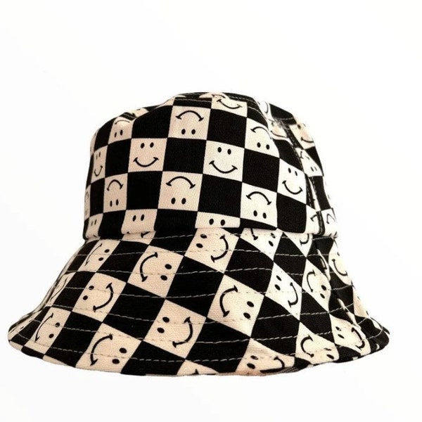 Black Smiley Face Bucket Hat - Etsy