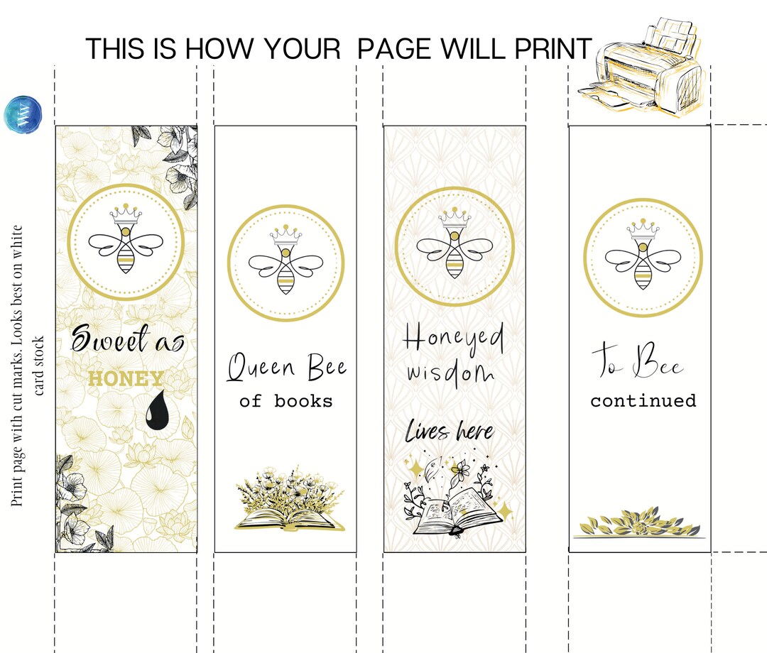 BOOKMARKS | Four Bee Printables 2"x6" With Quotes | Minimalist Design ...