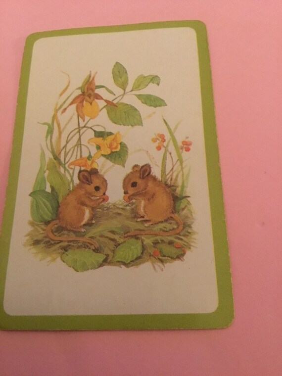 NOS Vintage Playing Card Cute Mice Flowers Nature | Etsy