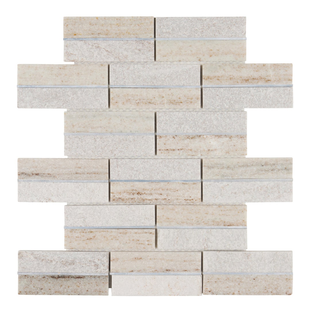 Modern Beige Stone Mosaic Tile: Silver Aluminum Inlay Backsplash - Etsy