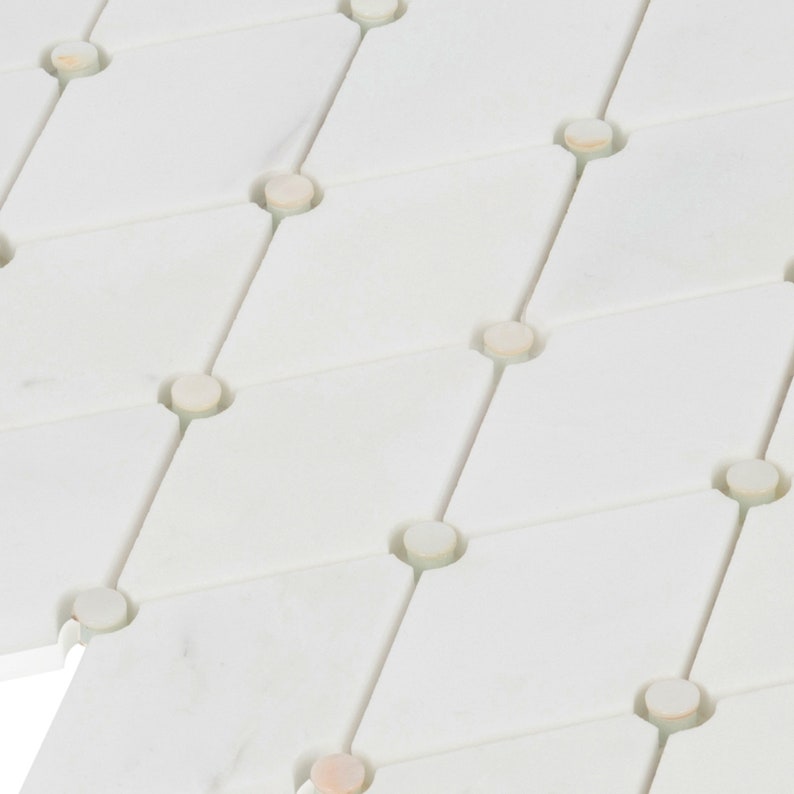 White Cararra Marble Mosaic Tile: Mother of Pearl Dot Diamond Pattern ...