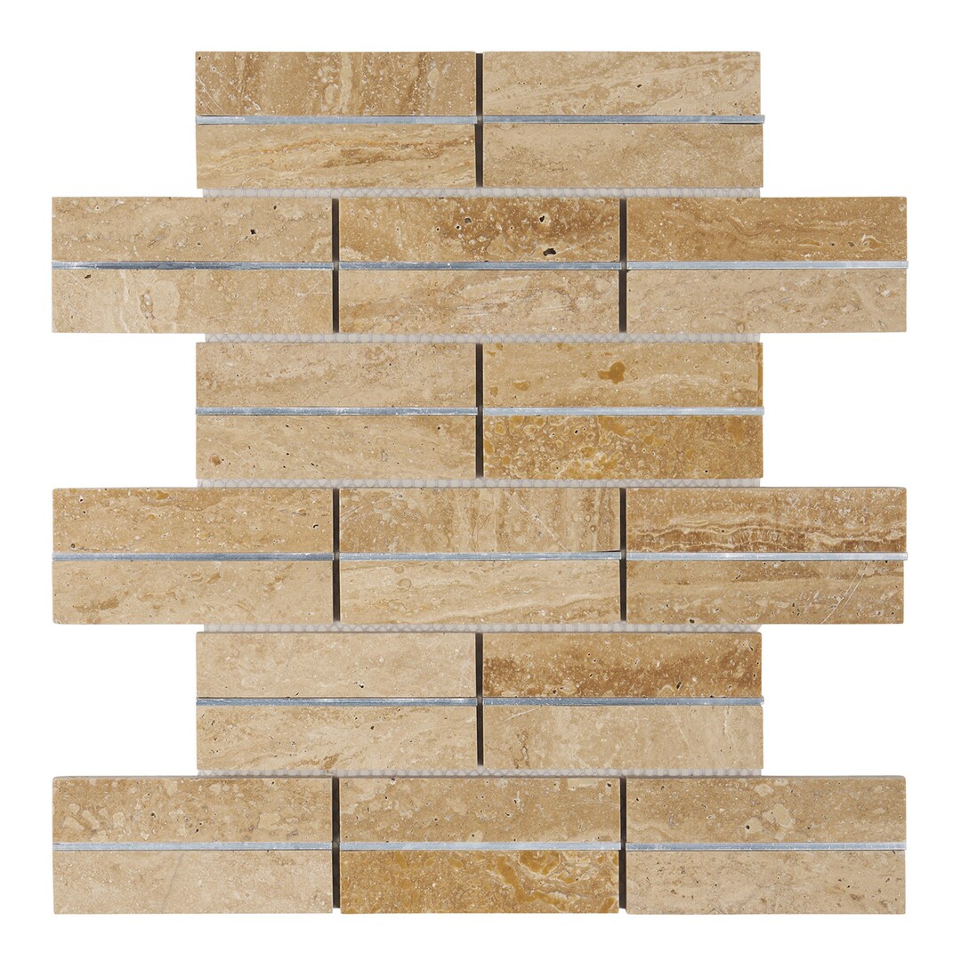 Modket Travertine Beige Natural Stone Silver Aluminum Metal Trim Inlay ...