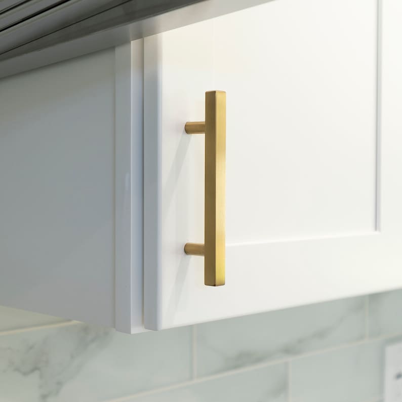 Modket Satin Brass Gold Modern Kitchen Cabinet Handles Pulls - Etsy