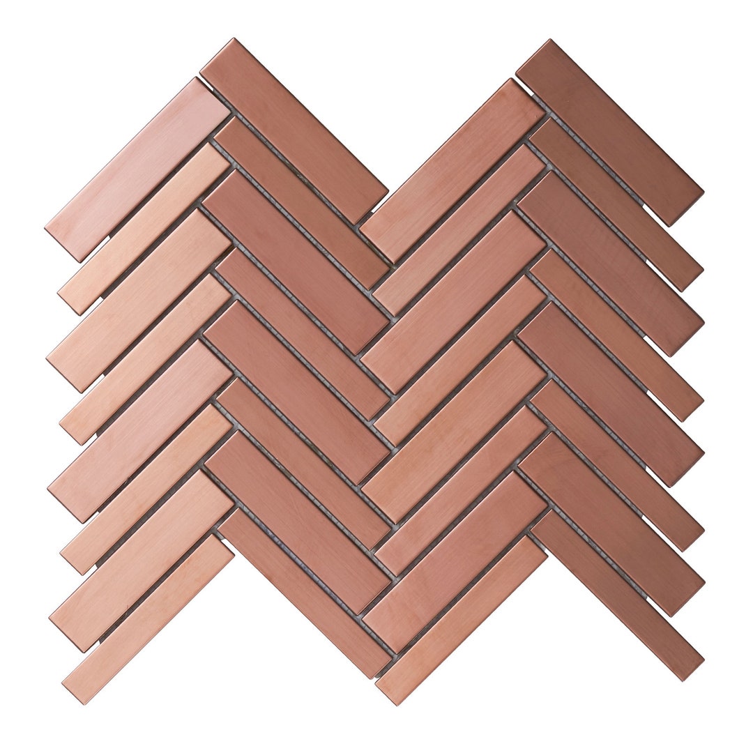 Modket Rose Gold Copper Color Metallic Metal Herringbone Modern Mosaic ...