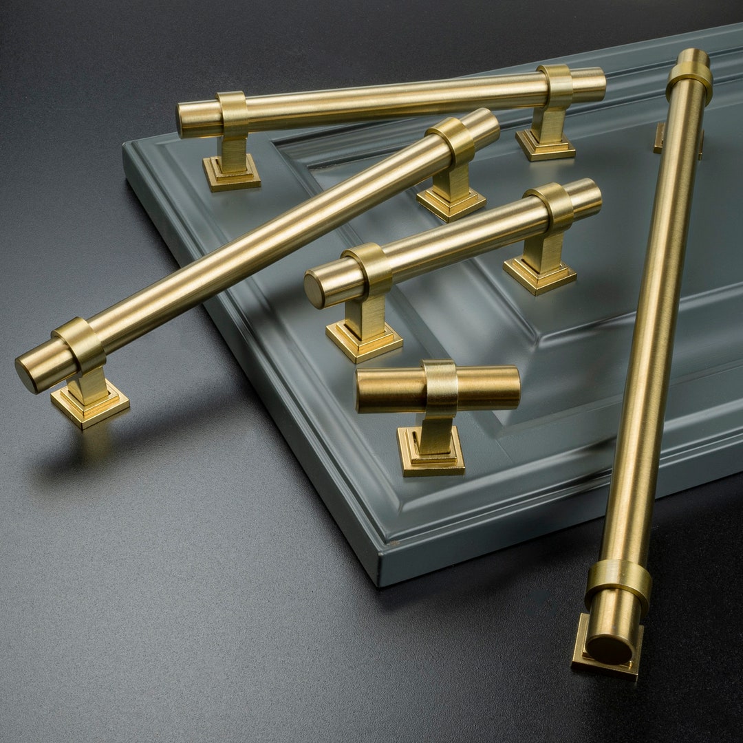 Brushed Satin Brass Cabinet Pulls: Modern Gold Drawer Handles - Etsy