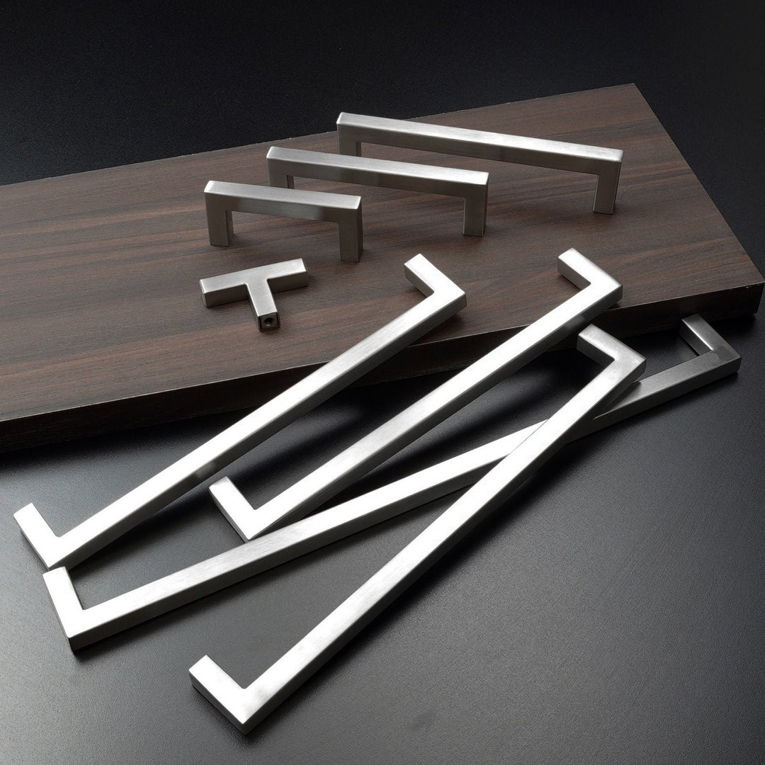 Brushed Nickel Modern Cabinet Handles: Square Stainless Steel Drawer ...