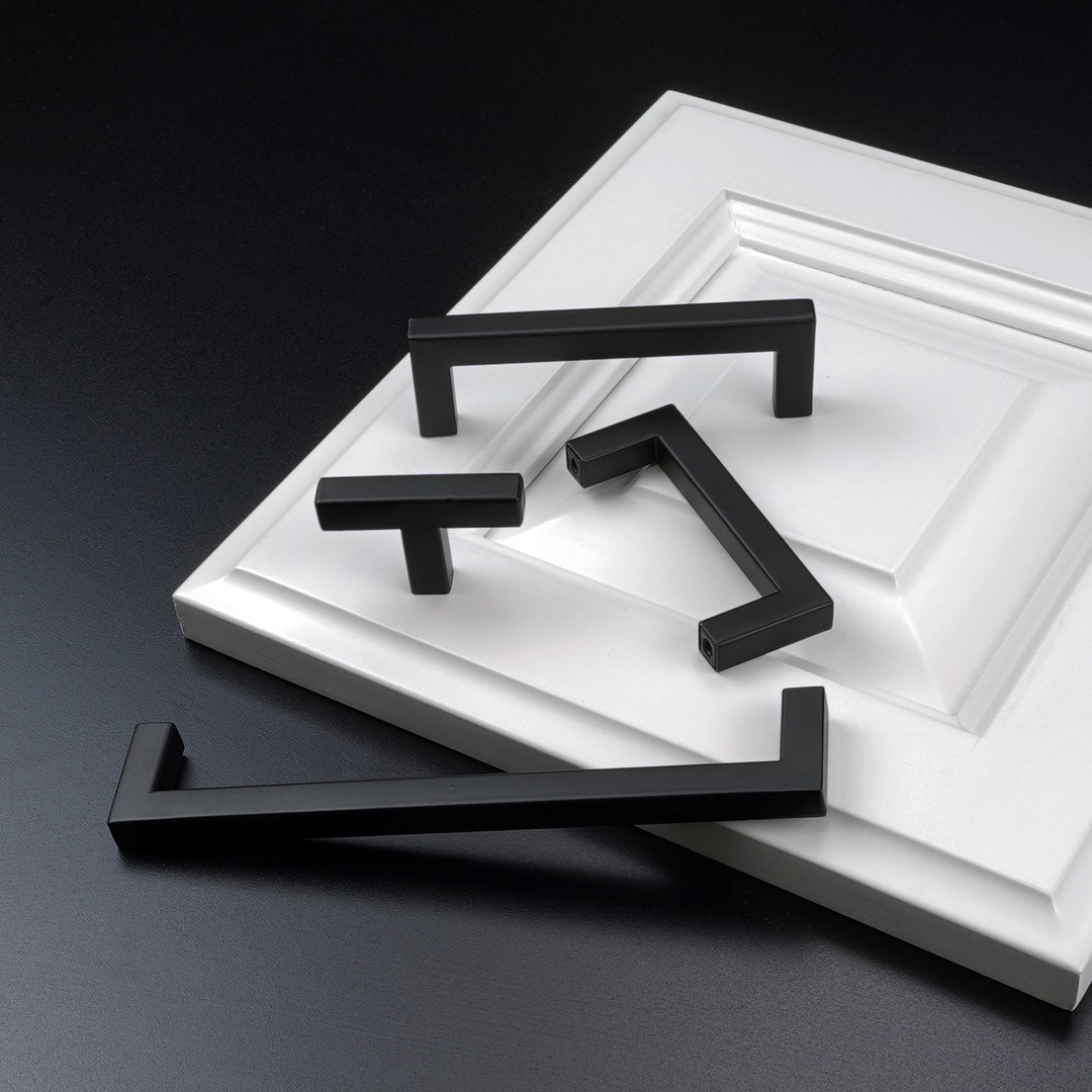 Matte Black Square Cabinet Hardware: Modern Stainless Steel Pulls ...