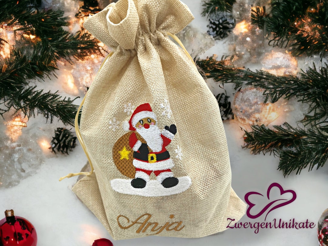Organic Santa Claus Sack Jute Sack Embroidered With Name personalized ...