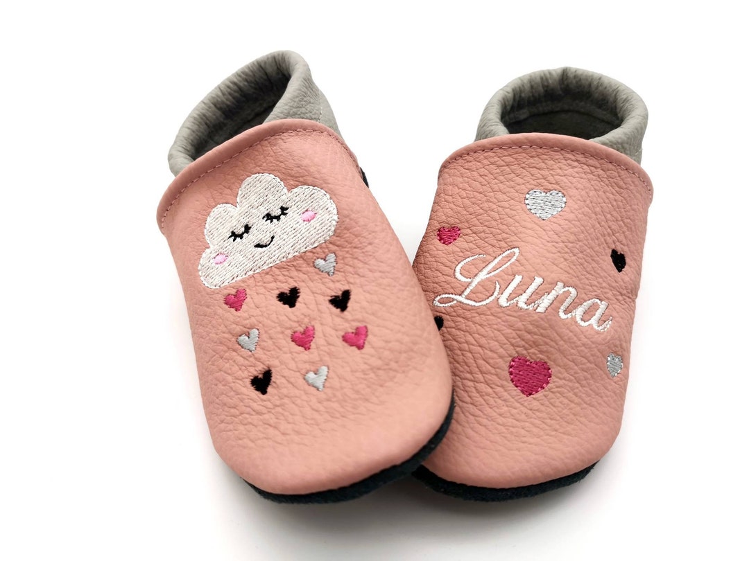 Organic Crawling Shoes With Name personalized Leather Pushes - Etsy