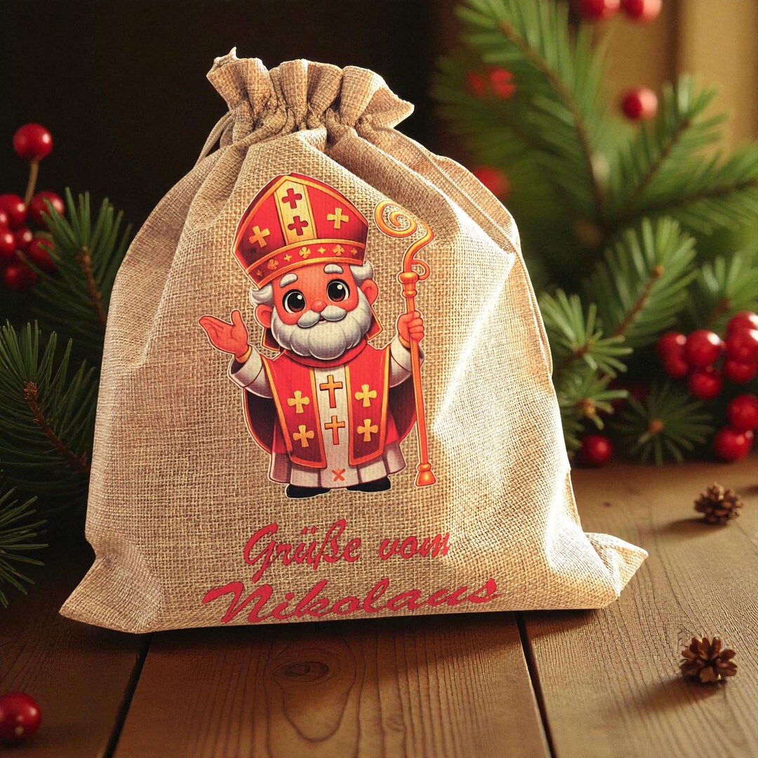Personalized Santa Sack With Name | Linen 25 X 35 Cm | Fabric Bag With ...