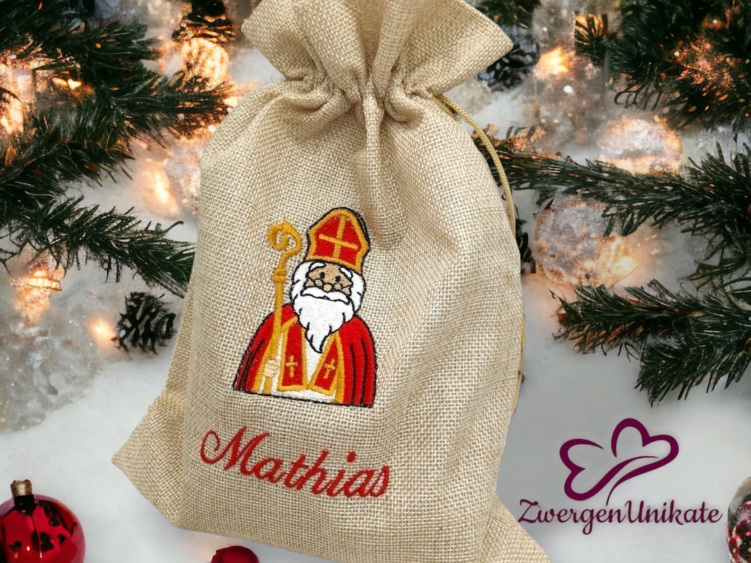 Bio Nikolaussackerl Jute Sackerl bestickt mit Namen (personalisiert ...