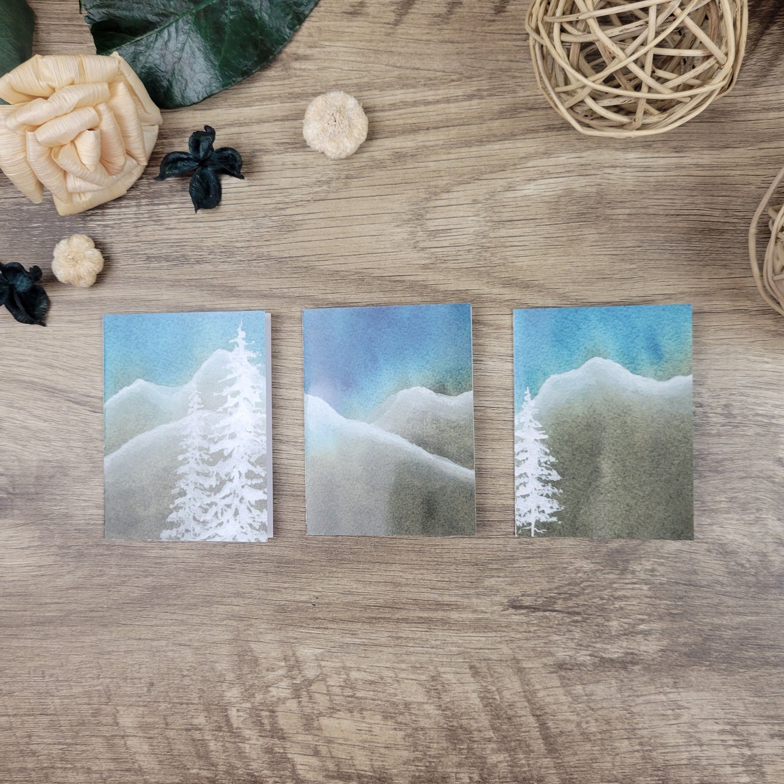 Handmade Small Note Card Set Abstract Watercolor Mountains | Etsy