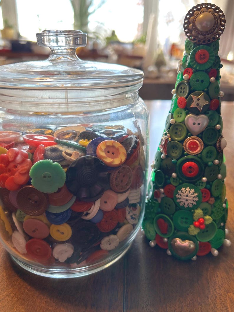 Christmas Themed Button Tree Green, Red, and Gold Colored Buttons ...