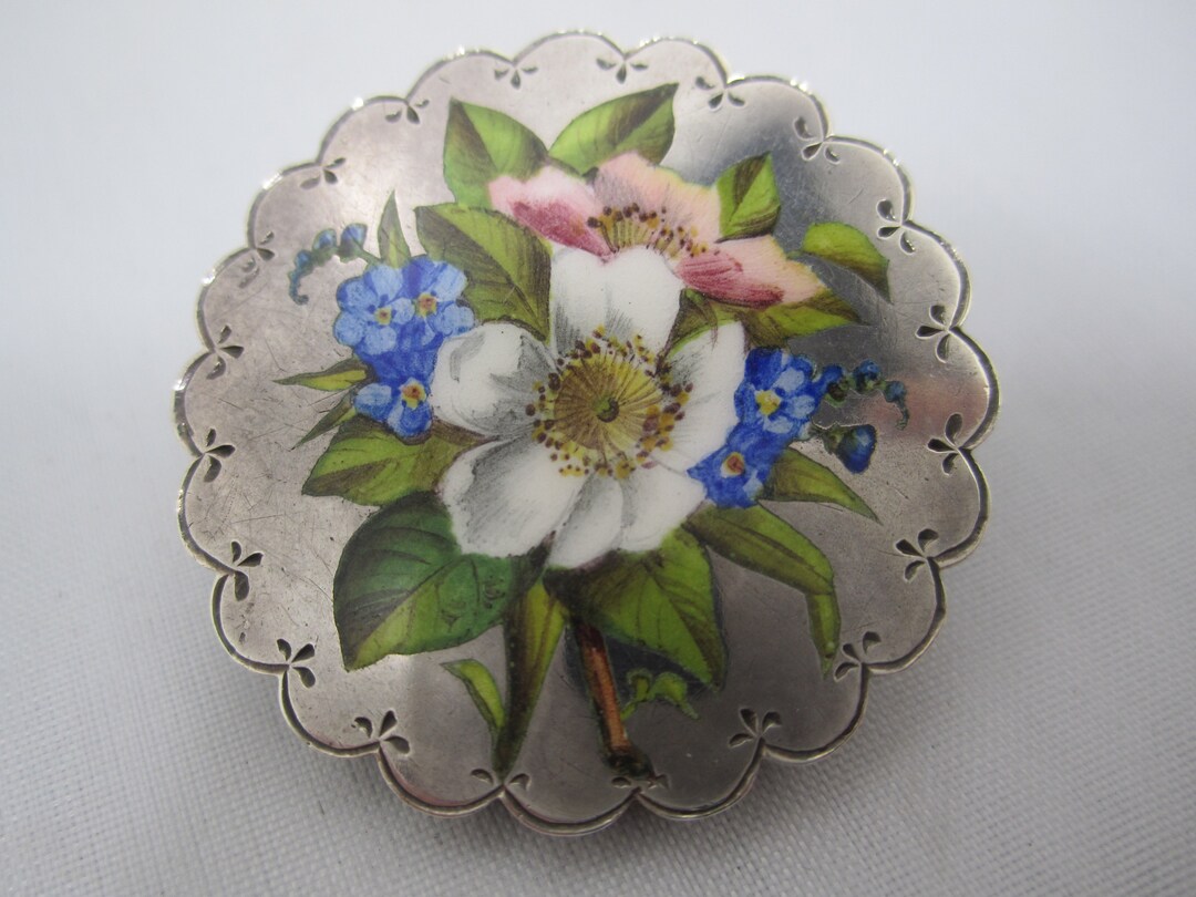 Victorian Sterling Silver & Enamel Bouquet Locket Pin Brooch - Etsy