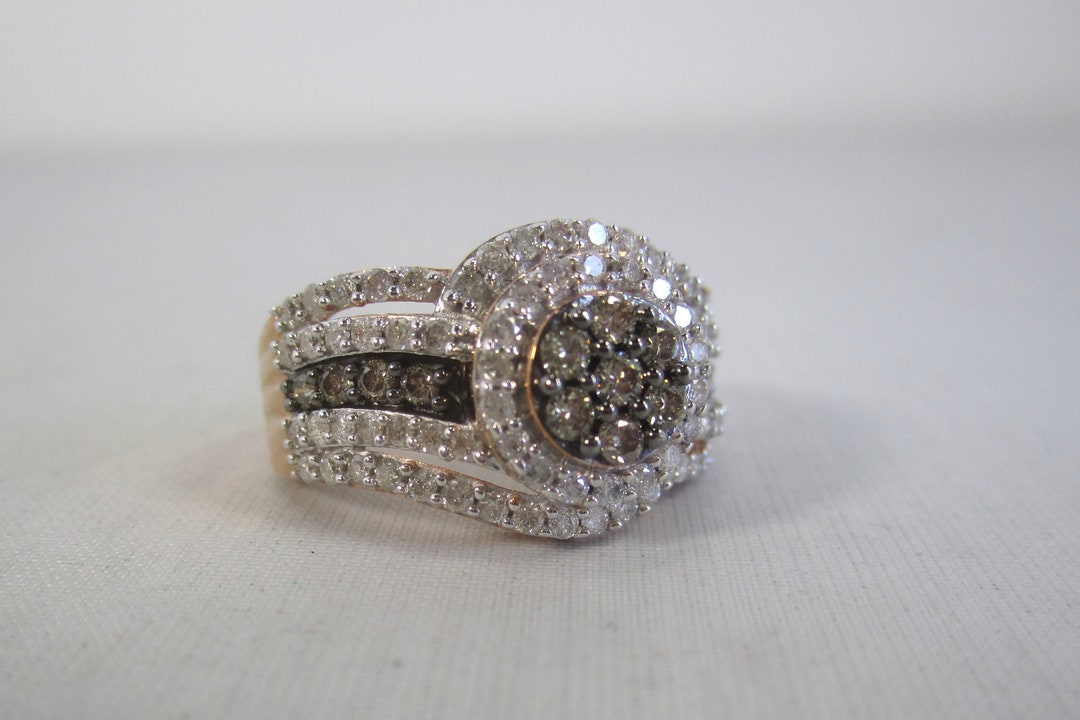 Fun Fab SJD 10k Rose Gold Champagne and White Diamonds Statement ...