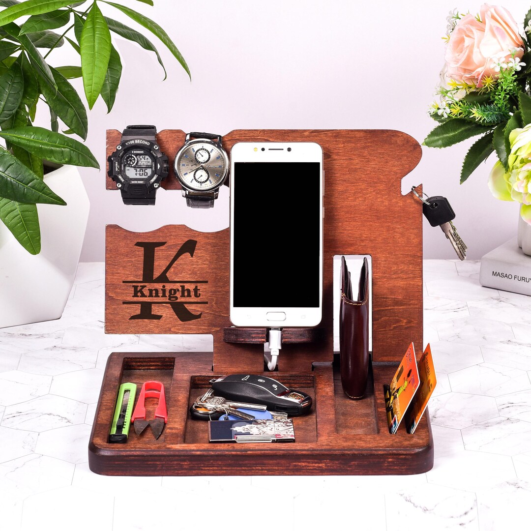Personalized Wood Docking Station: Custom Desk Organizer, Mens Gift - Etsy