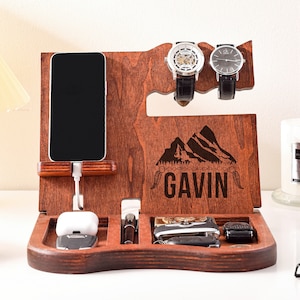 Mens Wood Valet Box, Mens Valet Stand, Mens Wood Valet Tray, Charging ...