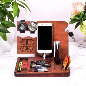 Mens Wood Valet Box, Mens Valet Stand, Mens Wood Valet Tray, Charging ...