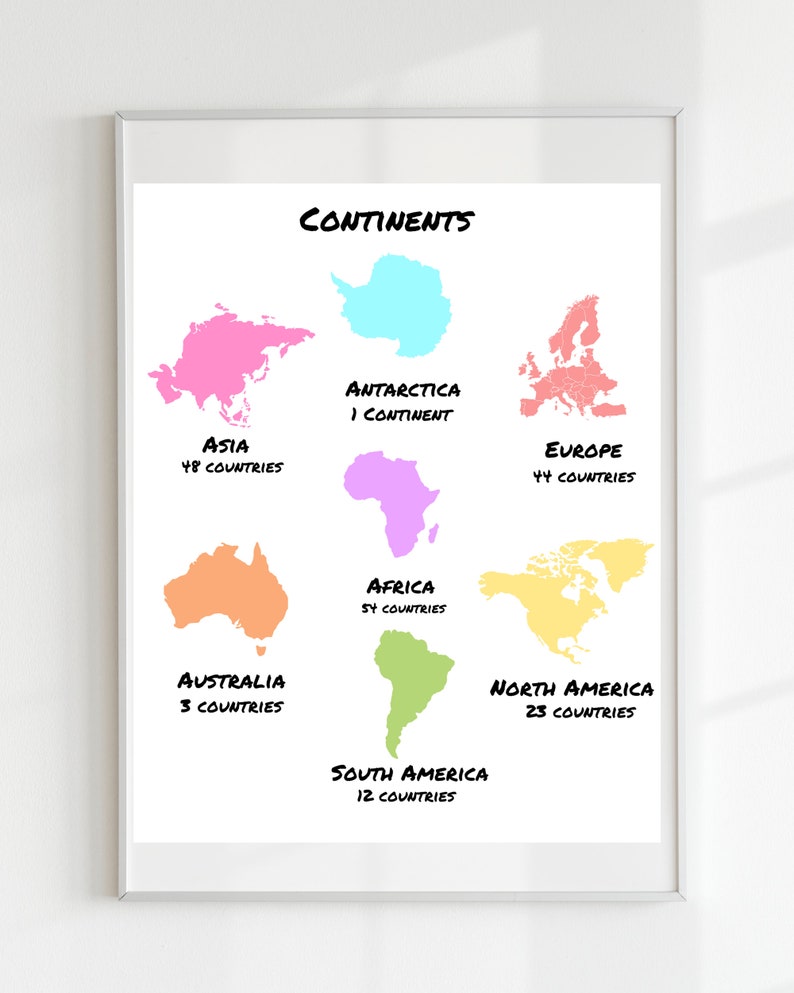 Continents Geography Poster,educational Print, Printable Wall Art ...