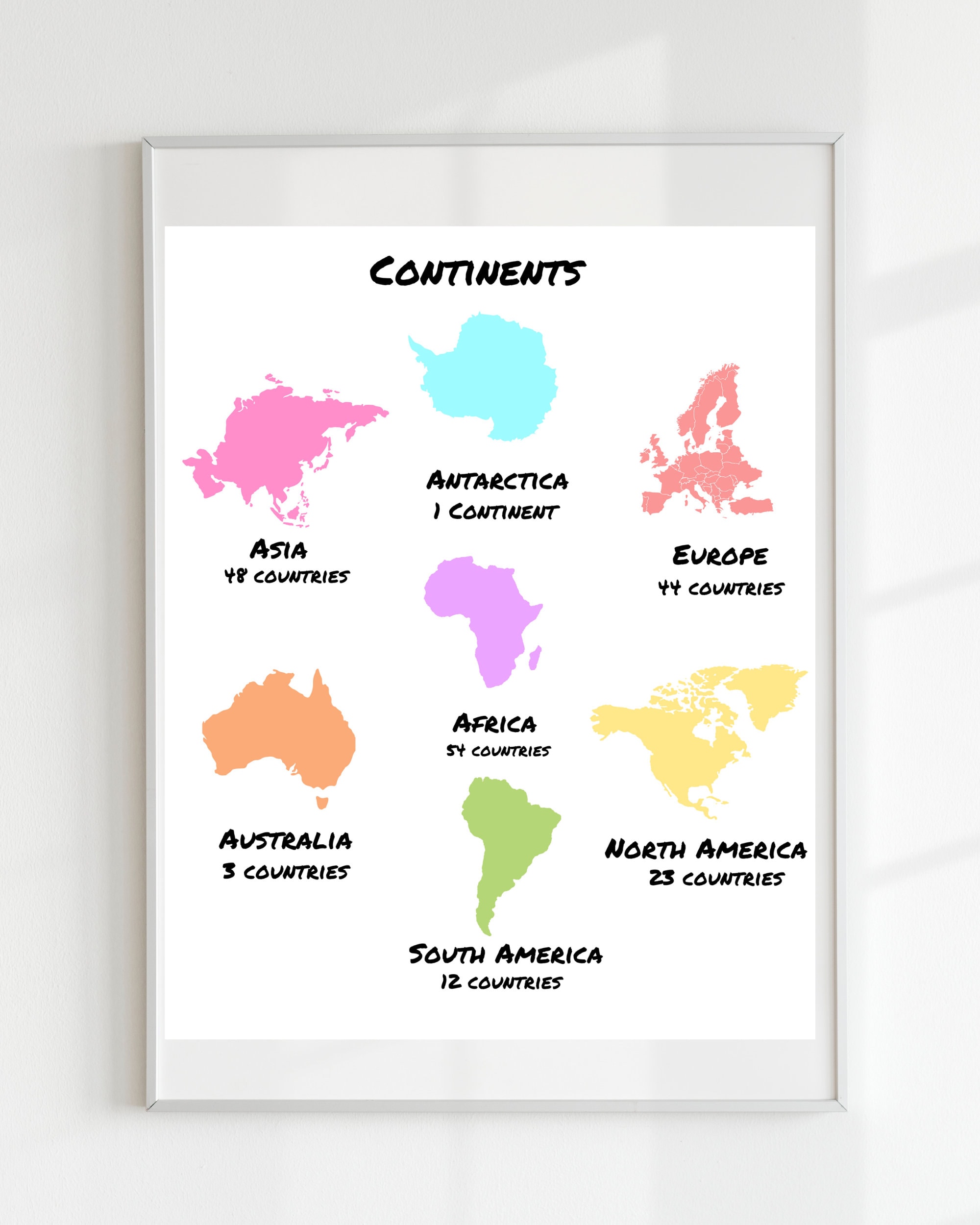 Continents Geography Poster,educational Print, Printable Wall Art ...