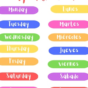 Days of the Week English and Spanish Poster, Educational Print ...