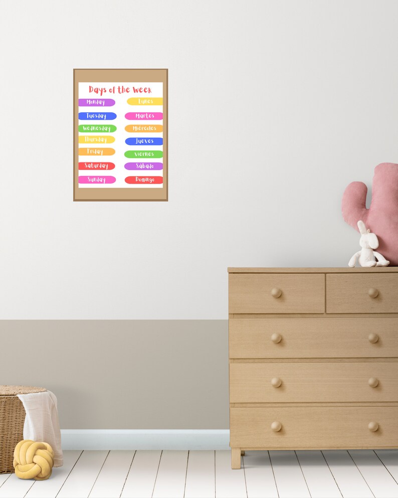 Days of the Week English and Spanish Poster, Educational Print ...