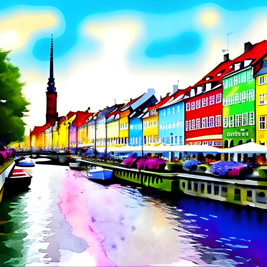 Copenhagen Watercolor Painting, Printable Wall Art, Travel Poster ...