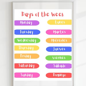 Days of the Week English and Spanish Poster, Educational Print ...