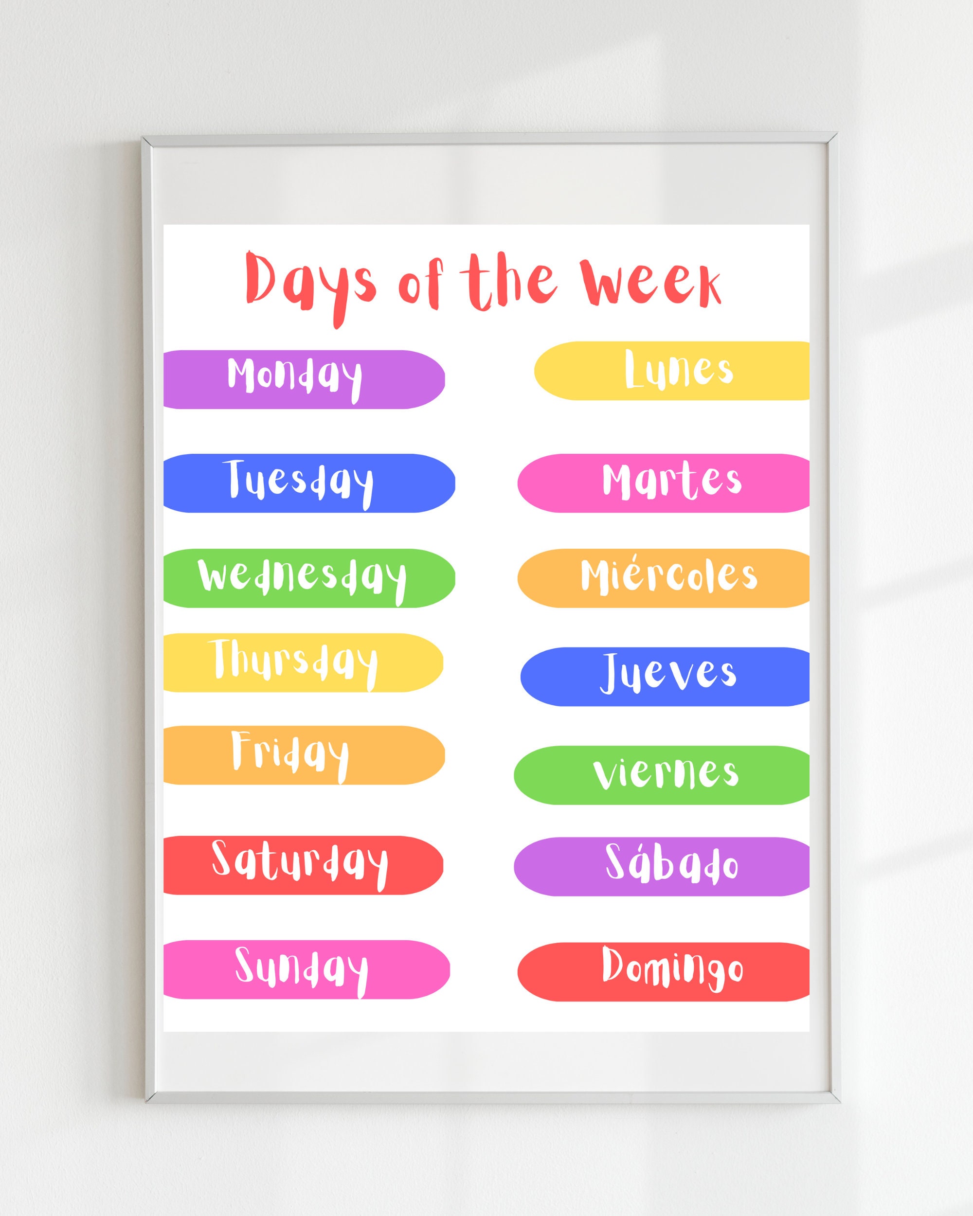 Days of the Week English and Spanish Poster, Educational Print ...