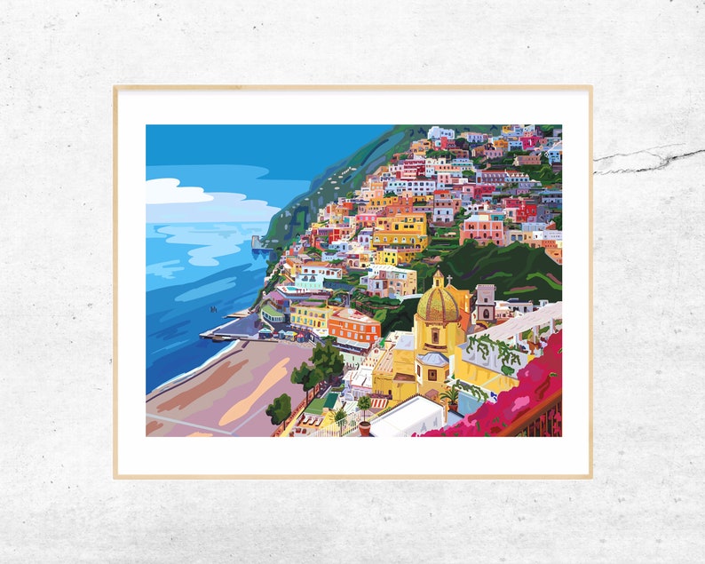 Positano Italy Printable Art Abstract Illustration | Etsy