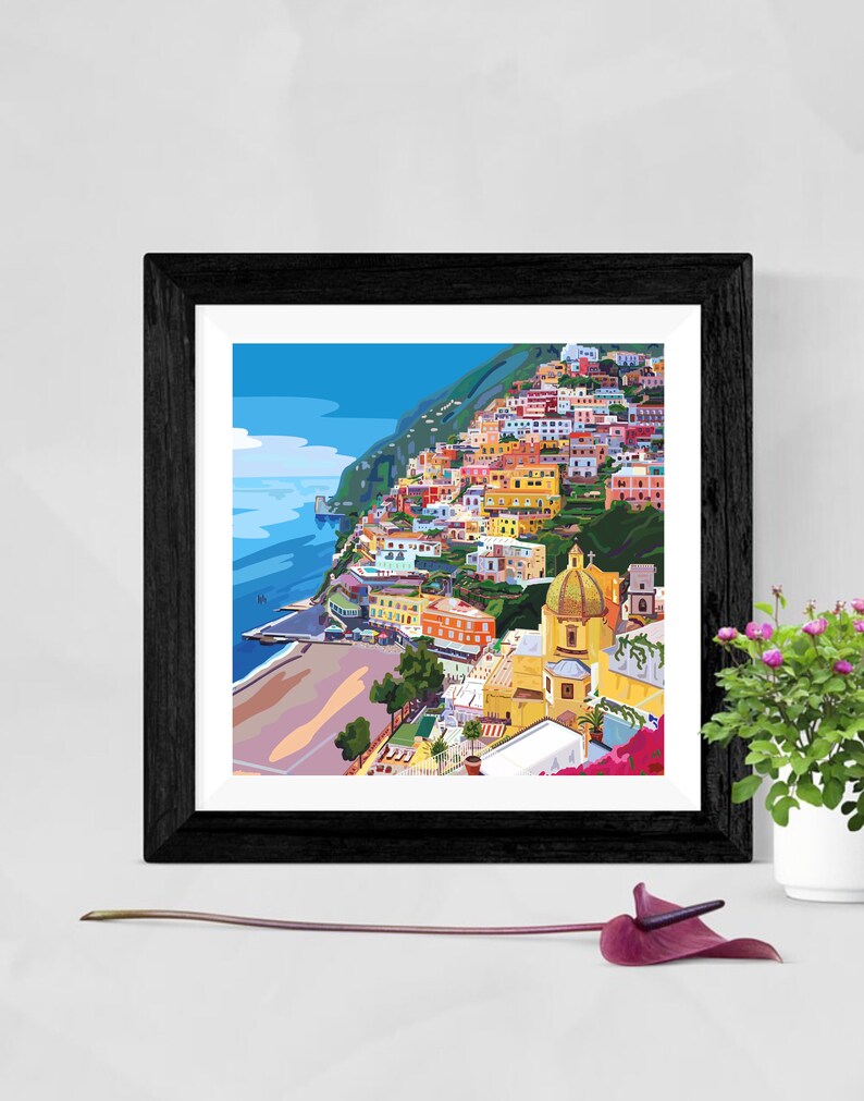 Positano Italy Printable Art Abstract Illustration | Etsy