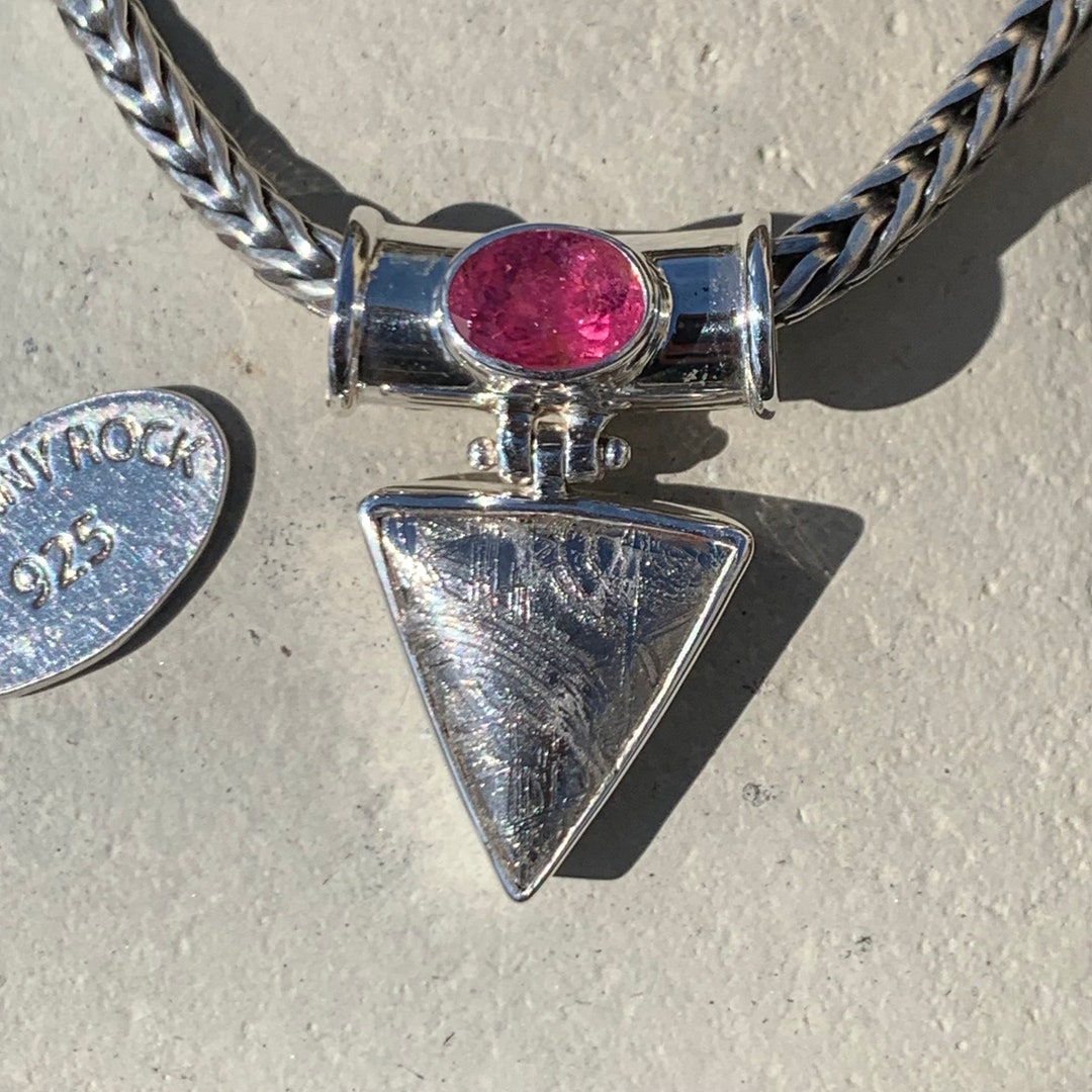 Hot Pink Tourmaline and Swedish Muonionalusta Meteorite Pendant ...