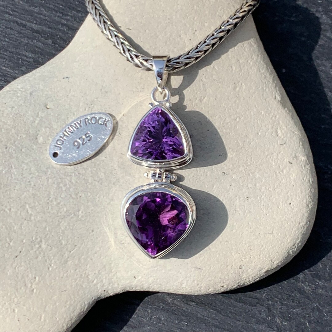 Amethyst Trillion Cut and Pear Cut Double Faceted Cabochon Pendant ...