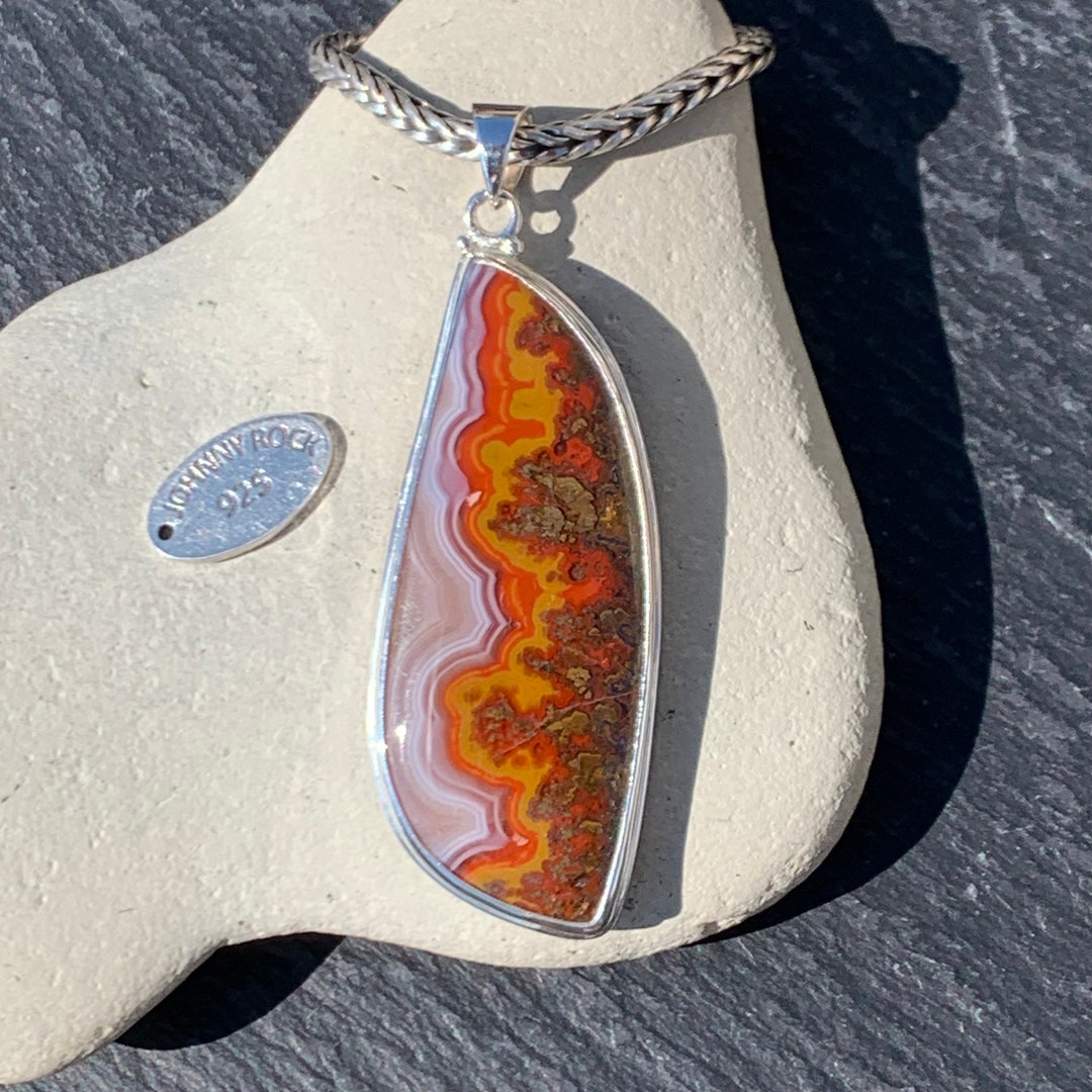 Fiery Flame Seam Agate Pendant, Handmade in 925 Sterling Silver ...